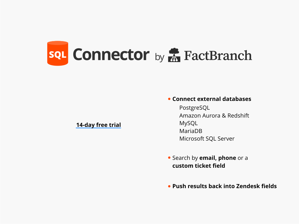 SQL Connector App Integration with Zendesk Support